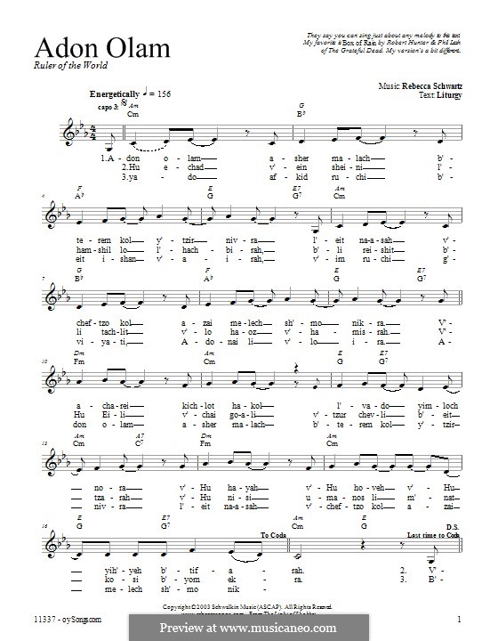 Adon Olam by R. Schwartz - sheet music on MusicaNeo