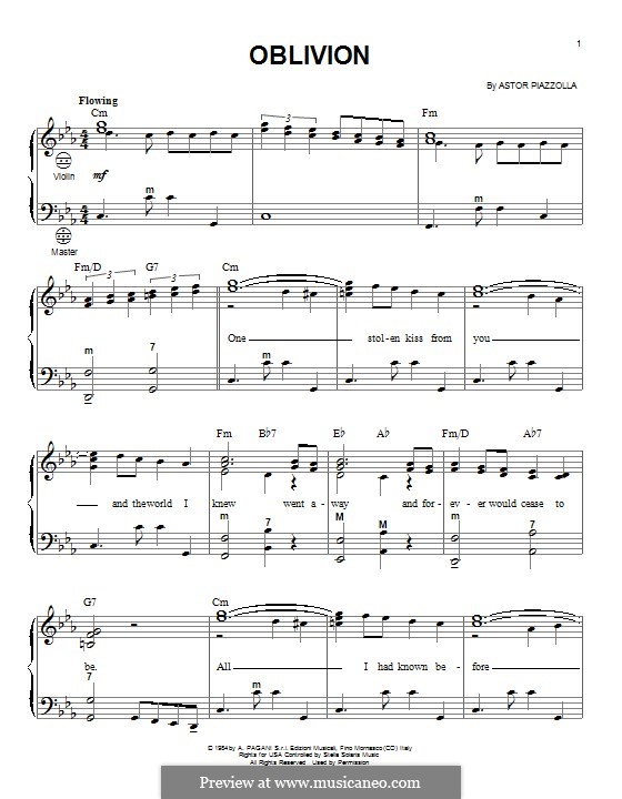Oblivion by A. Piazzolla - sheet music on MusicaNeo