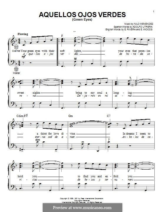 Aquellos Ojos Verdes (Green Eyes) by N. Menendez - sheet music on MusicaNeo