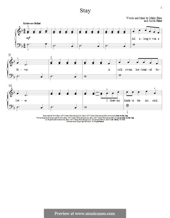 Stay (Rihanna) by J. Parker, E. Loelv, M. Ekko - sheet music on MusicaNeo