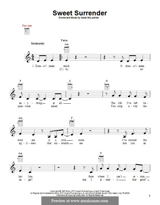 Sweet Surrender by S. McLachlan - sheet music on MusicaNeo