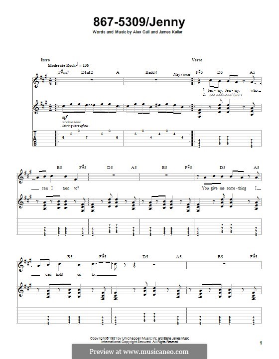 867-5309/Jenny (Tommy Tutone) by A. Call, J. Keller on MusicaNeo