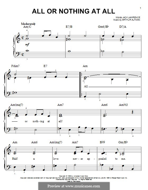 All or Nothing at All by A. Altman, J. Lawrence - sheet music on MusicaNeo