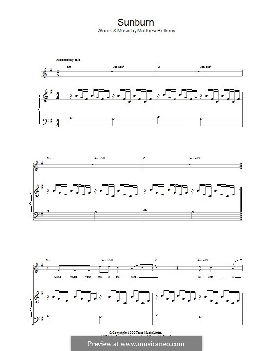 Sunburn (Muse) by M. Bellamy - sheet music on MusicaNeo