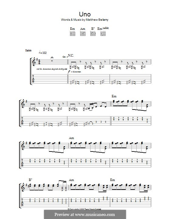 Uno (Muse) by M. Bellamy - sheet music on MusicaNeo