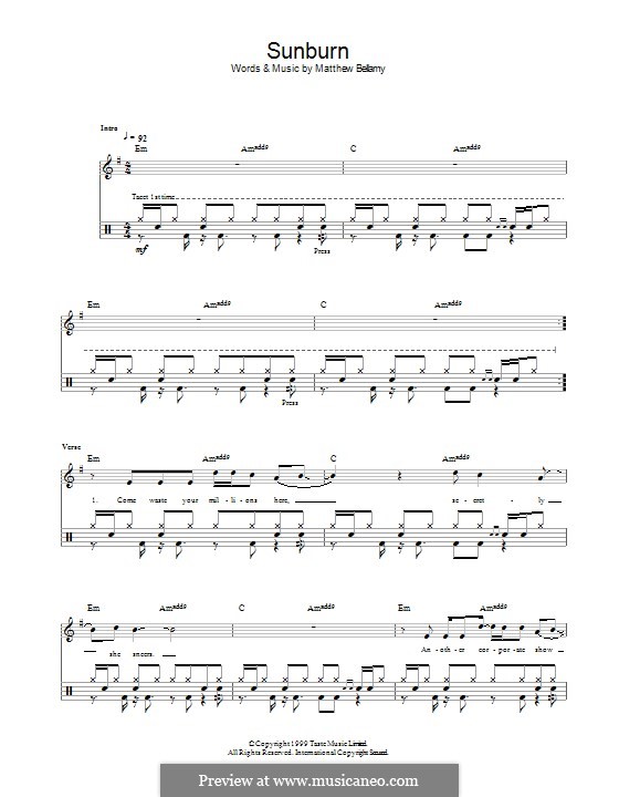 Sunburn (Muse) by M. Bellamy - sheet music on MusicaNeo