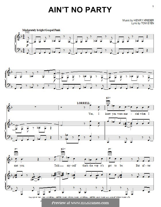 Ain't No Party (Tom Eyen) by H. Krieger - sheet music on MusicaNeo
