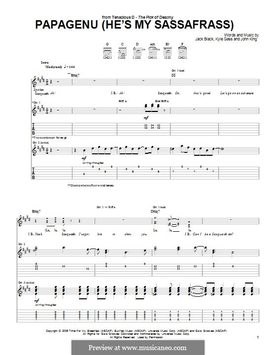 Papagenu (He's My Sassafrass) Part 1 (Tenacious D) by J. Black, J. King ...
