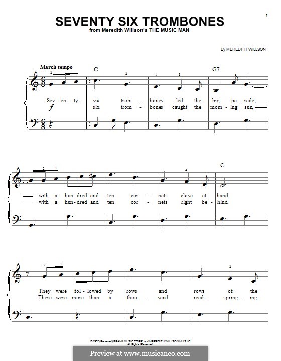 Seventy Six Trombones by M. Willson - sheet music on MusicaNeo