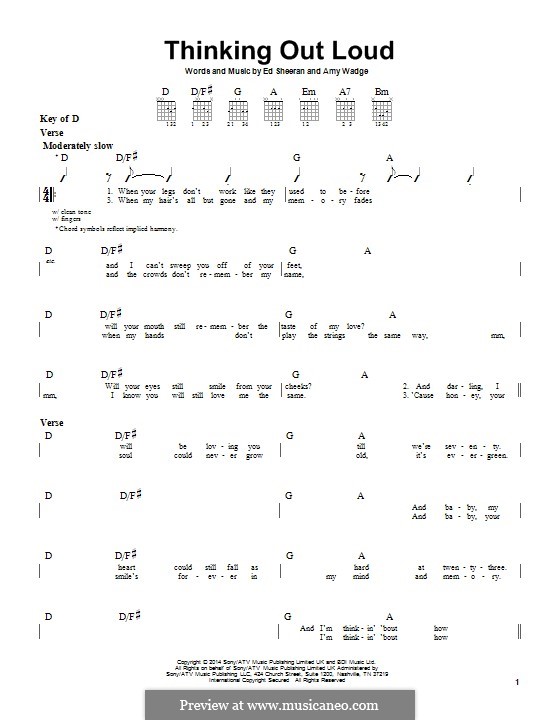 Thinking Out Loud By E Sheeran A Wadge Sheet Music On Musicaneo
