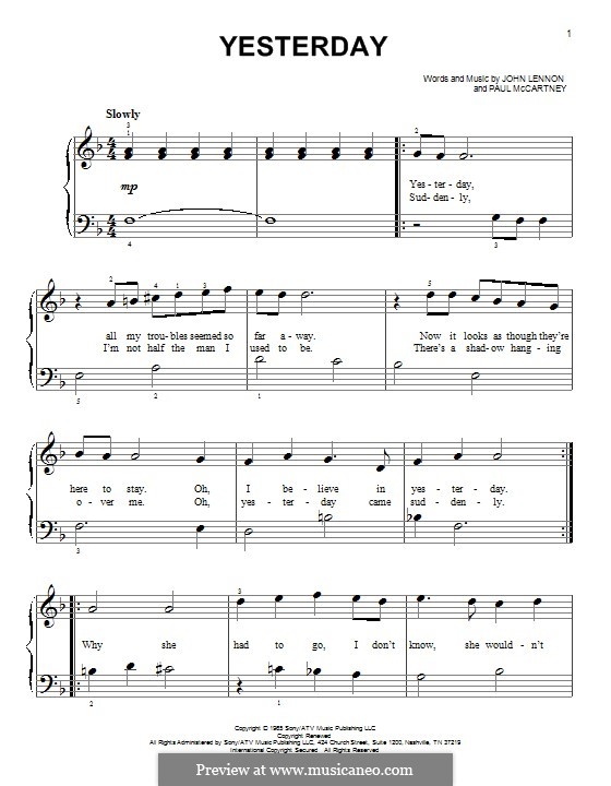 Piano version (Yesterday (The Beatles)) by J. Lennon, P. McCartney on ...