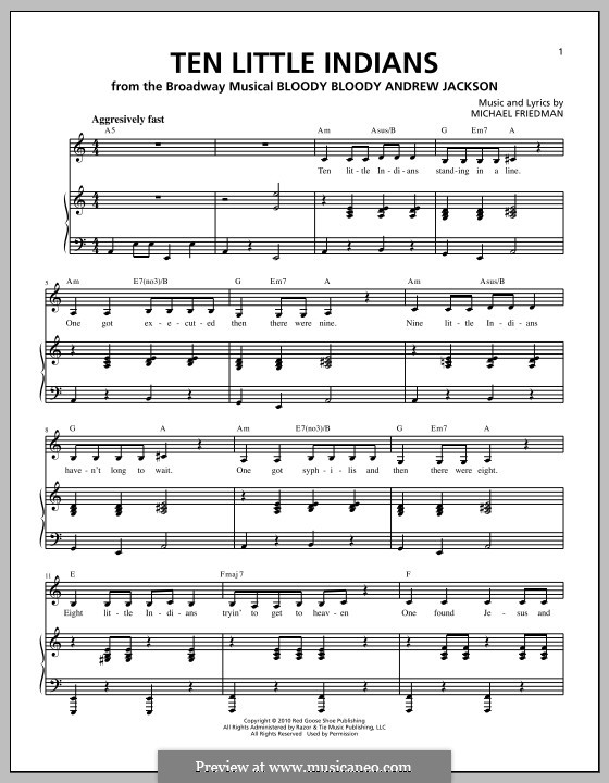 Ten Little Indians by M. Friedman - sheet music on MusicaNeo