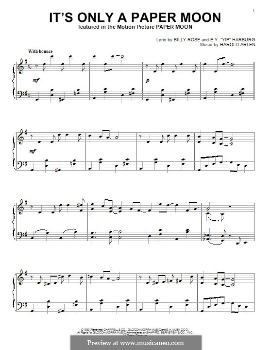 It's Only a Paper Moon by H. Arlen - sheet music on MusicaNeo
