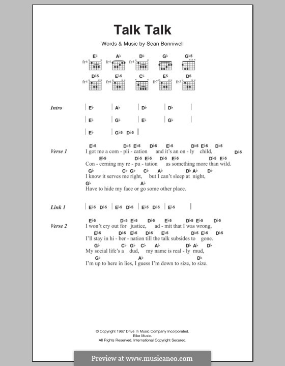 Talk Talk (The Music Machine) by S. Bonniwell - sheet music on MusicaNeo