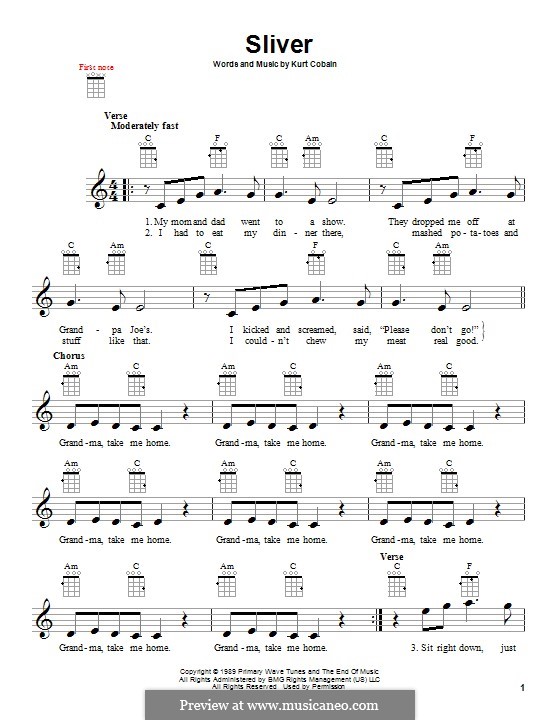 Sliver (Nirvana) by K. Cobain - sheet music on MusicaNeo