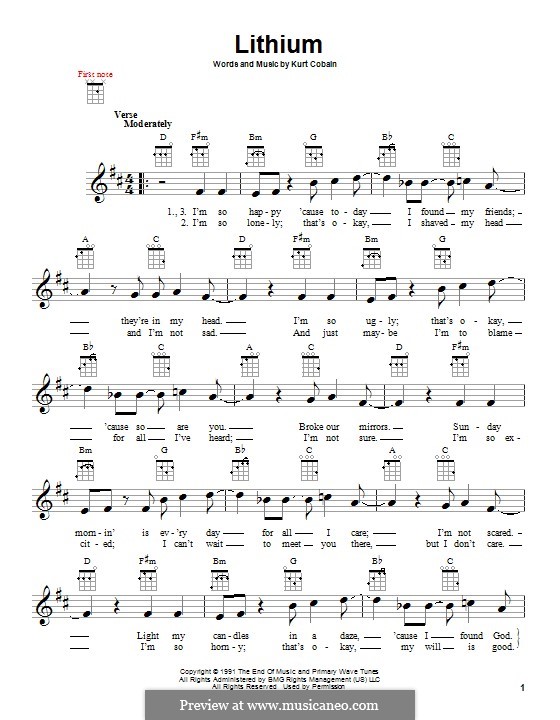 Lithium (Nirvana) by K. Cobain - sheet music on MusicaNeo