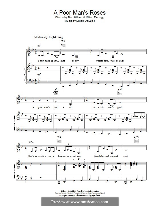 A Poor Man's Roses (Patsy Cline) by M. DeLugg - sheet music on MusicaNeo