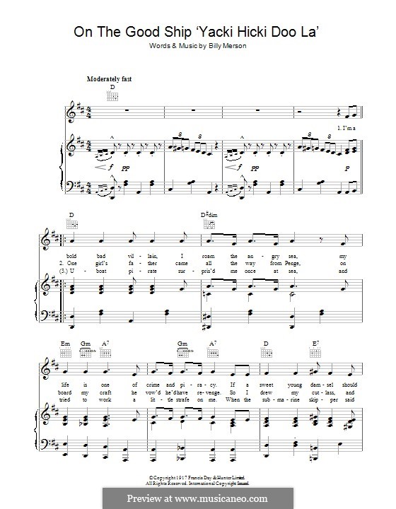 On the Good Ship Yacki Hicki Doo La by B. Merson - sheet music on MusicaNeo