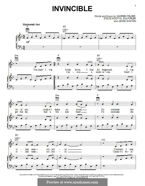 Invincible by S. Furler, S. Mostyn, W. Felder, J. Shatkin on MusicaNeo