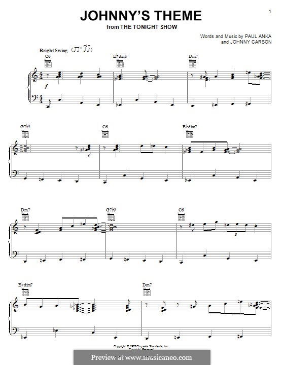 Johnny's Theme by P. Anka, J. Carson - sheet music on MusicaNeo