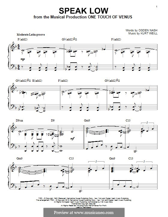 Speak Low by K. Weill - sheet music on MusicaNeo