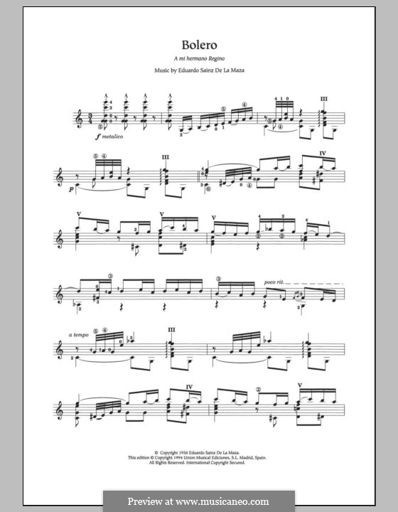 Bolero by E.S.d.l. Maza - sheet music on MusicaNeo