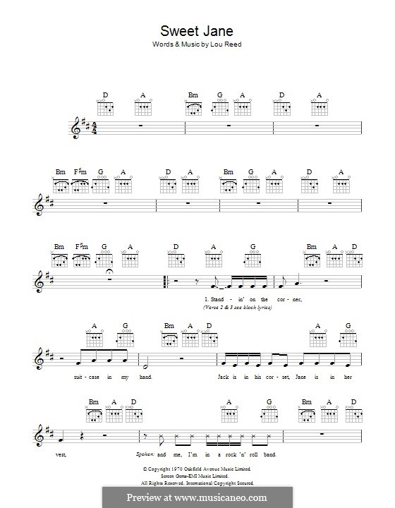 Sweet Jane by L. Reed - sheet music on MusicaNeo