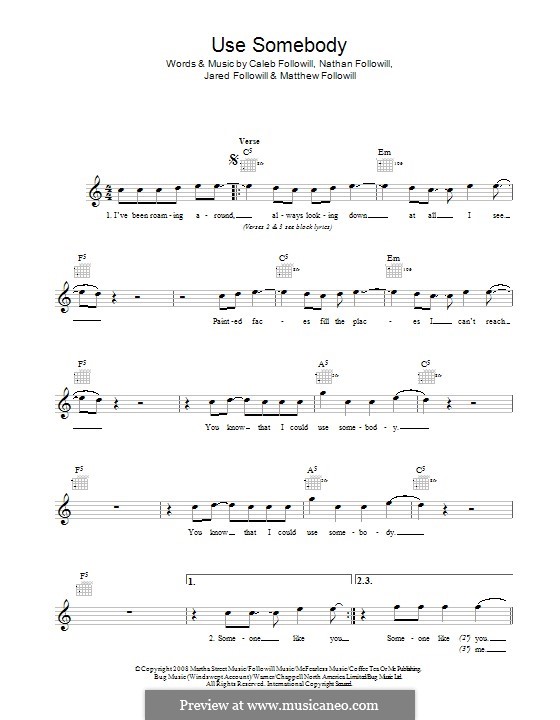 Use Somebody (Kings of Leon) by A.C. Followill, J. Followill, M ...