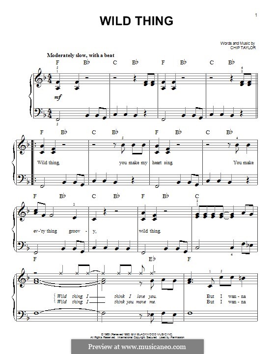 Wild Thing (The Troggs) by C. Taylor - sheet music on MusicaNeo