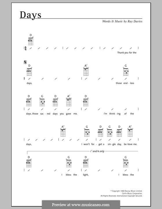 Days (The Kinks) by R. Davies - sheet music on MusicaNeo