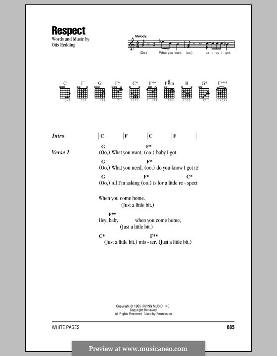 Vocal version (Respect (Aretha Franklin)) by O. Redding on MusicaNeo