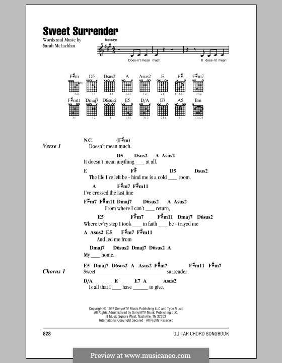 Sweet Surrender by S. McLachlan - sheet music on MusicaNeo
