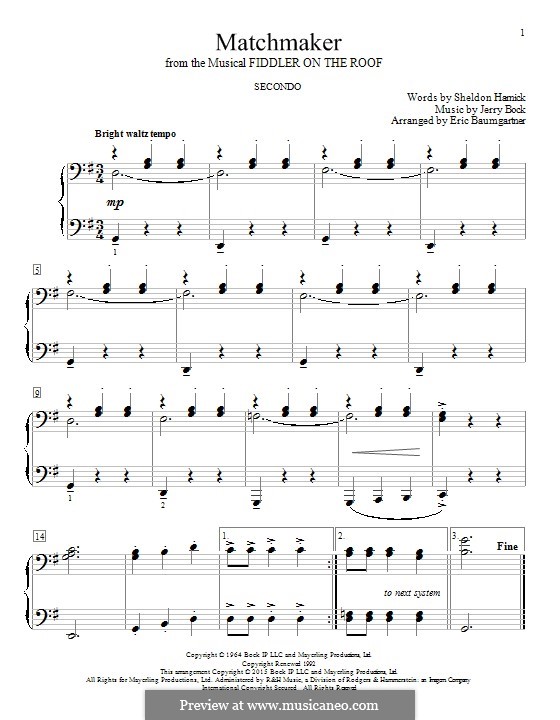 Matchmaker (from The Fiddler on the Roof) by J. Bock on MusicaNeo