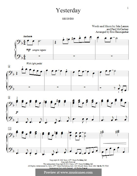 Piano version (Yesterday (The Beatles)) by J. Lennon, P. McCartney on ...