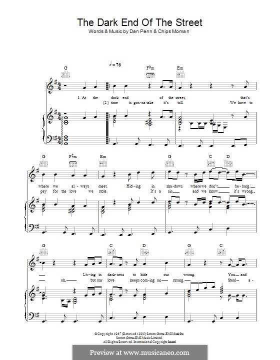 The Dark End of the Street by C. Moman, D. Penn - sheet music on MusicaNeo