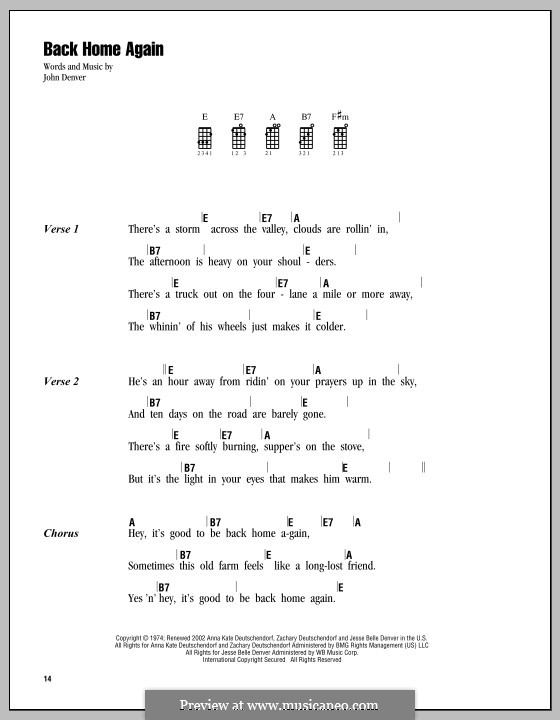 Back Home Again by J. Denver - sheet music on MusicaNeo