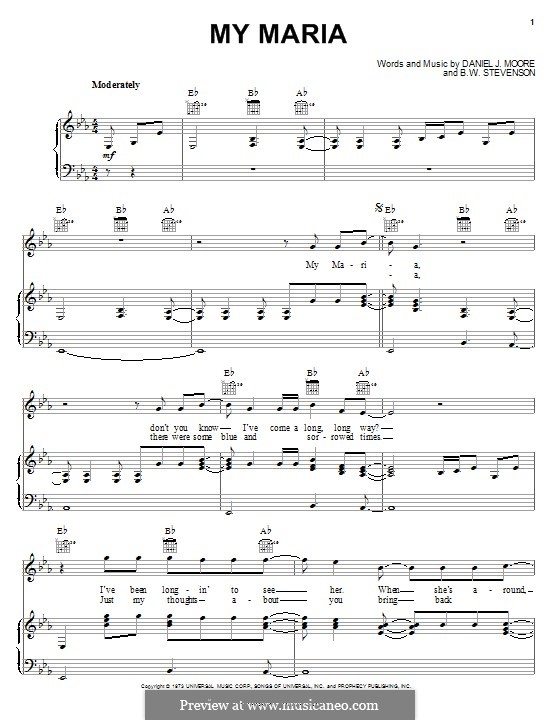 My Maria by D. Moore - sheet music on MusicaNeo