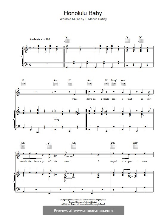 Honolulu Baby by T.M. Hatley - sheet music on MusicaNeo