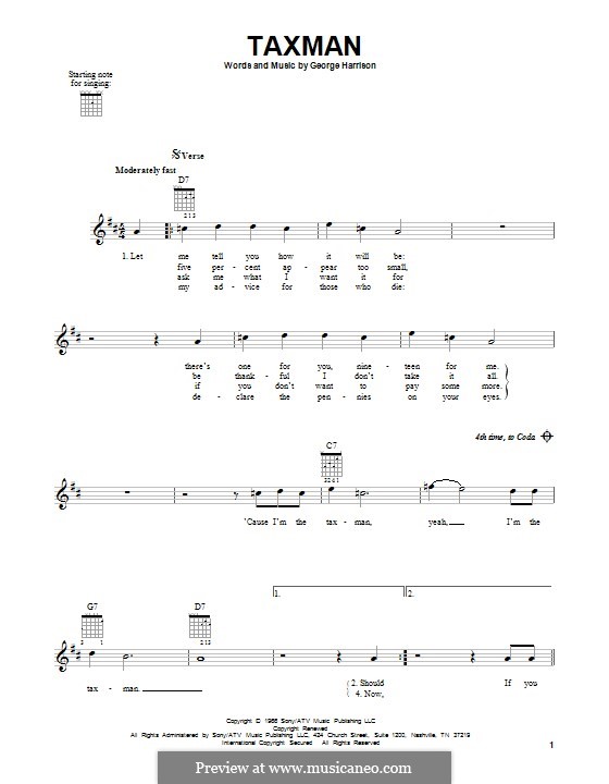 Taxman (The Beatles) by G. Harrison - sheet music on MusicaNeo