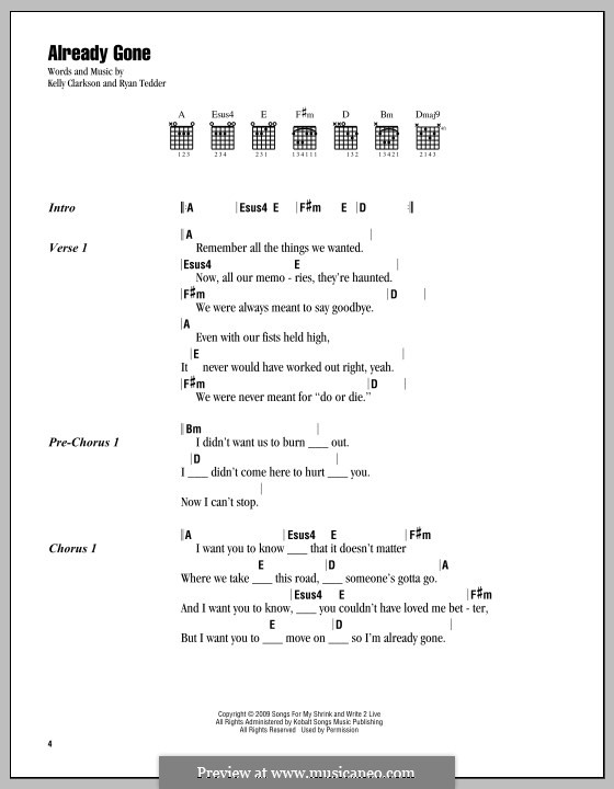 Already Gone (Kelly Clarkson) by R.B. Tedder - sheet music on MusicaNeo