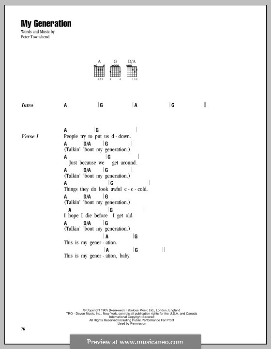 My Generation (The Who) by P. Townshend - sheet music on MusicaNeo