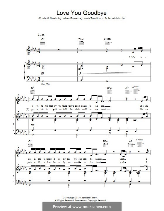 Love You Goodbye (One Direction) by J. Kasher Hindlin, J. Bunetta, L ...