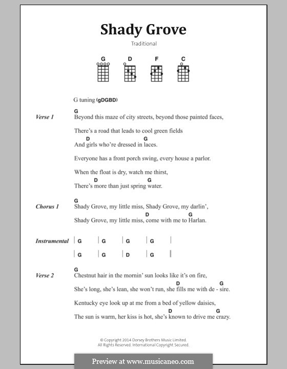Shady Grove by folklore - sheet music on MusicaNeo