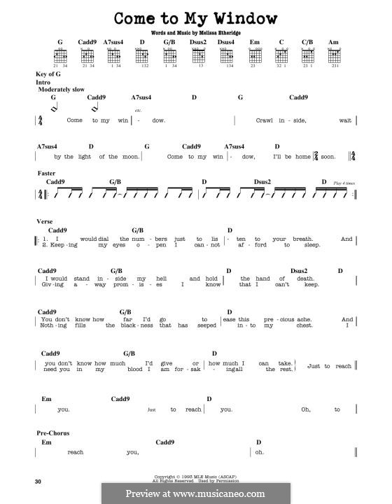 Come To My Window by M. Etheridge - sheet music on MusicaNeo