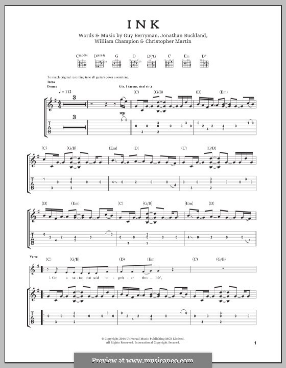 Ink (Coldplay) by C. Martin, G. Berryman, J. Buckland, W. Champion on ...