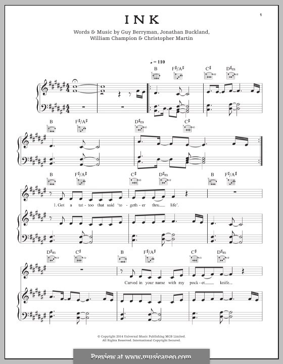 Ink (Coldplay) by C. Martin, G. Berryman, J. Buckland, W. Champion on ...