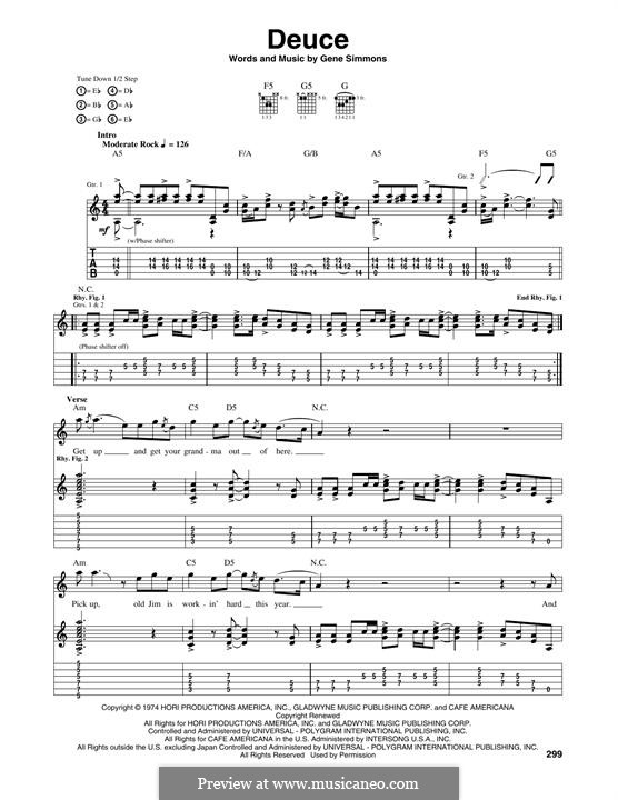 Deuce (KISS) by G. Simmons - sheet music on MusicaNeo