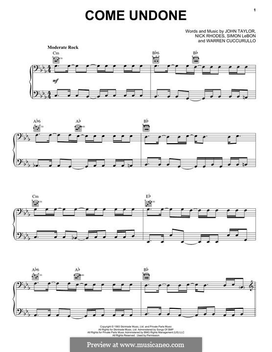 Come Undone (Duran Duran) by J. Taylor, N. Rhodes, W. Cuccurullo, S ...