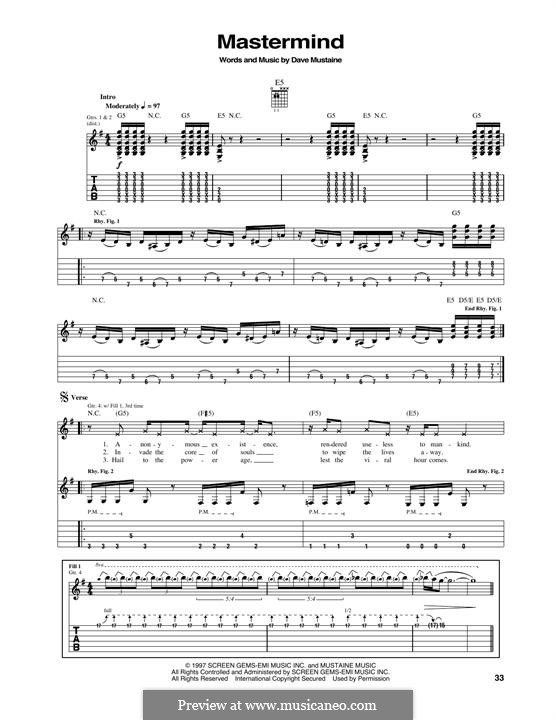 Mastermind (Megadeth) by D. Mustaine - sheet music on MusicaNeo