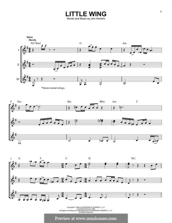 Little Wing by J. Hendrix - sheet music on MusicaNeo